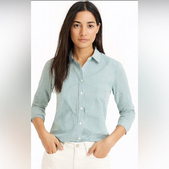 J. Crew Factory | Tops | J Crew Factory Green Checkered Button Down ...